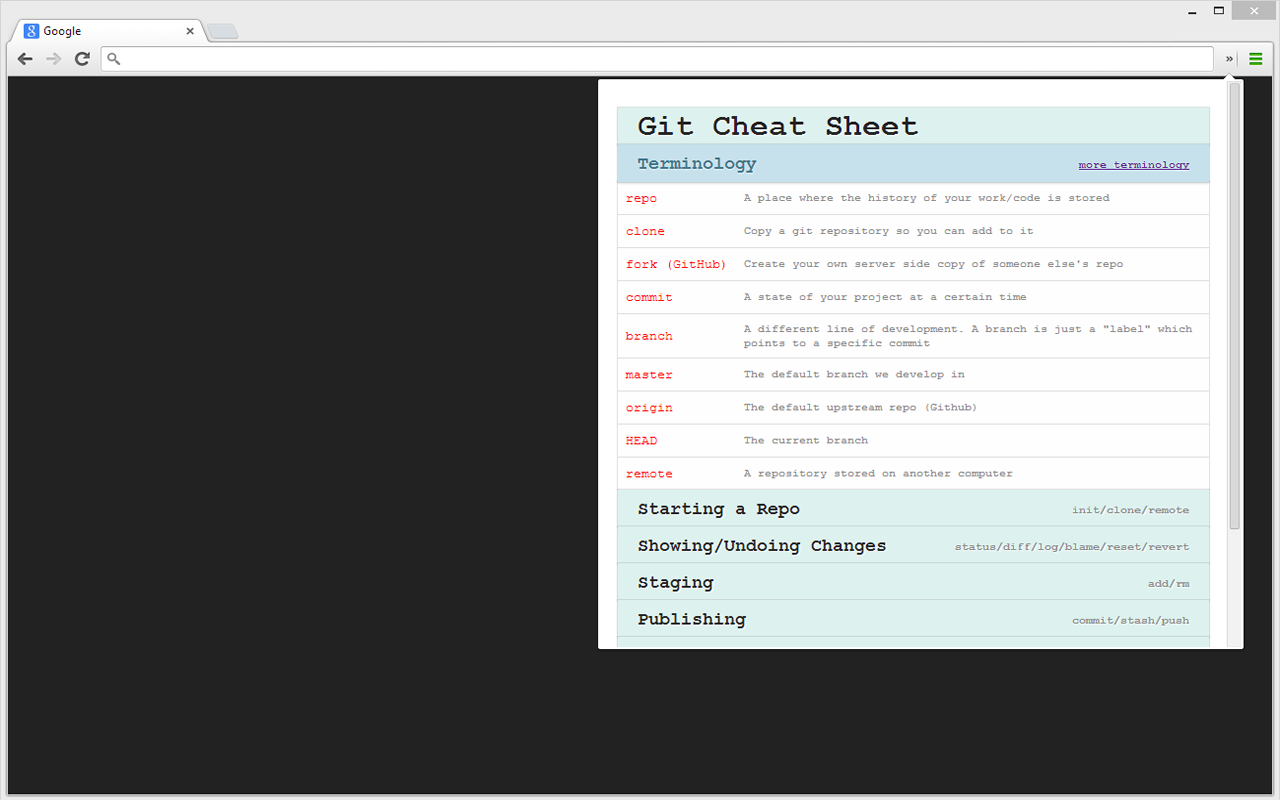 GitHub - bradvin/Git-Cheat-Sheet-Chrome-Extension: Handy Git cheat ...
