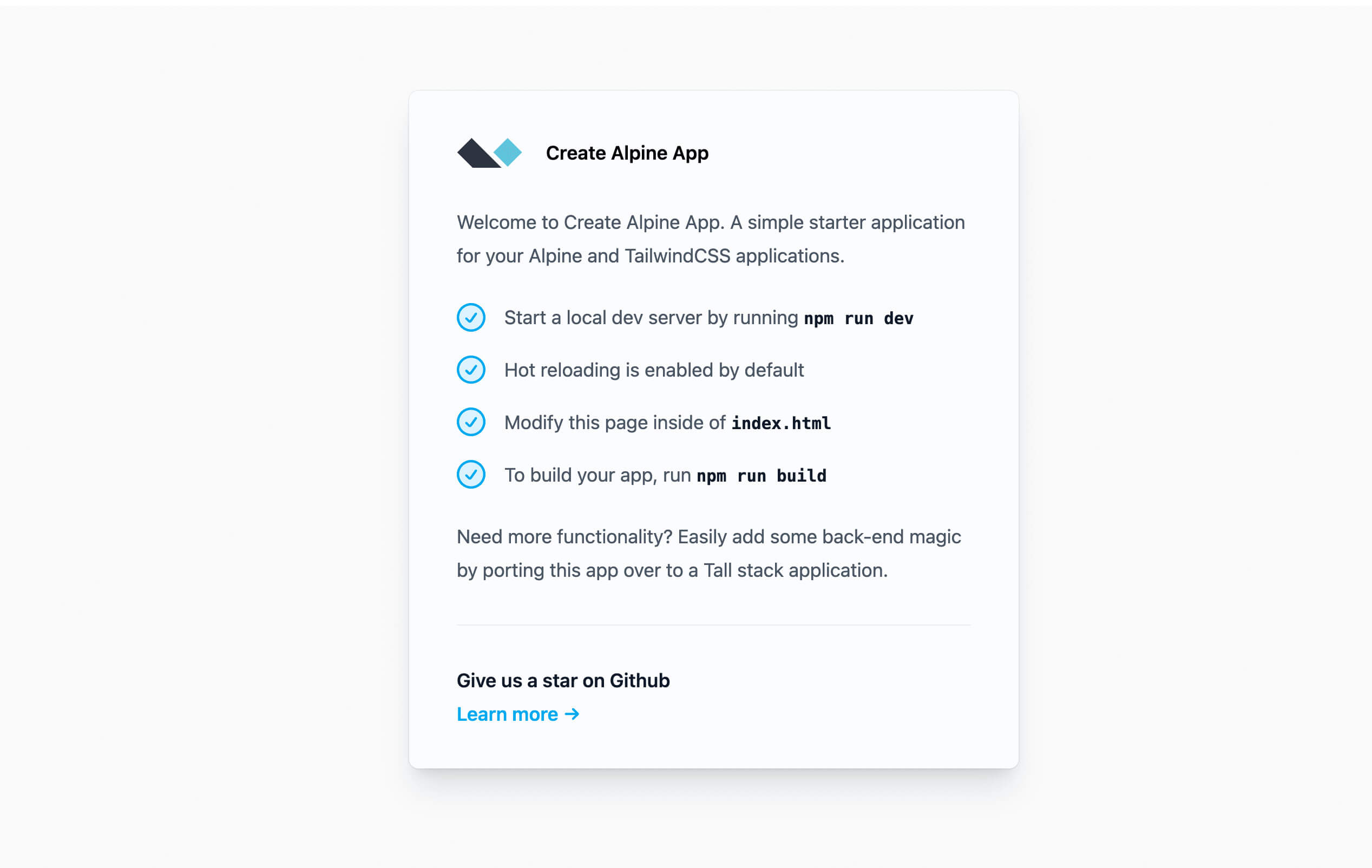 GitHub - thedevdojo/create-alpine-app: A simple starter template for your Alpine and Tailwind ...