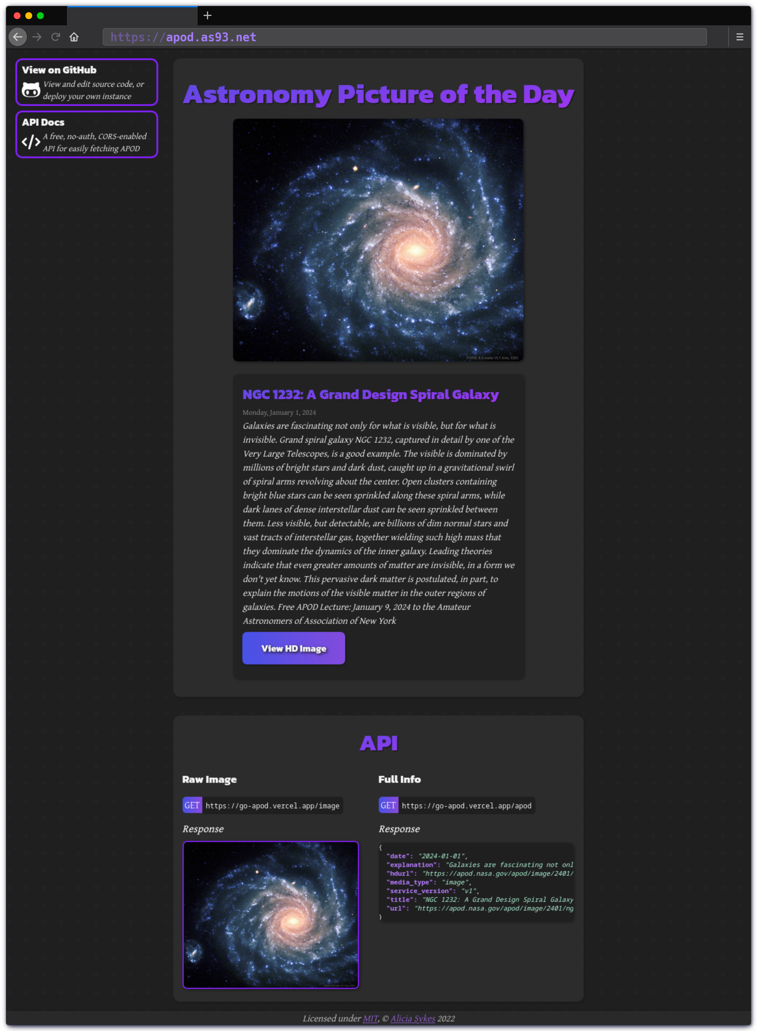 GitHub - Lissy93/go-apod: 🌌 A free, public CORS-enabled, no-auth API ...