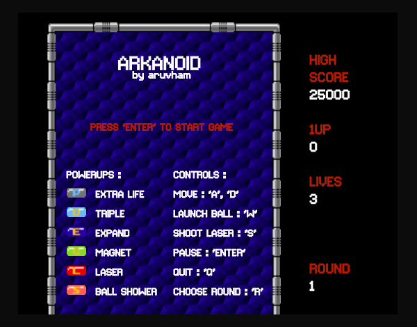 GitHub - aruvham/javascript-arkanoid: A rendition of the classic NES game Arkanoid built with ...