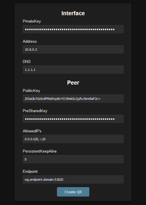 GitHub - rig0/Wireguard-QR: A self hosted QR code generator for wireguard configs