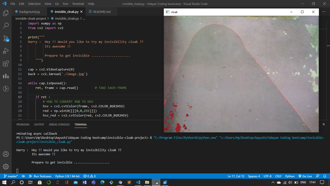 GitHub - Aayushi-Mittal/Invisible-Cloak: 🧙‍♂️ Harry Potter's invisible cloak using Python3 and ...