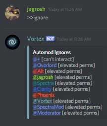 Ignoring Roles and Channels · jagrosh/Vortex Wiki · GitHub