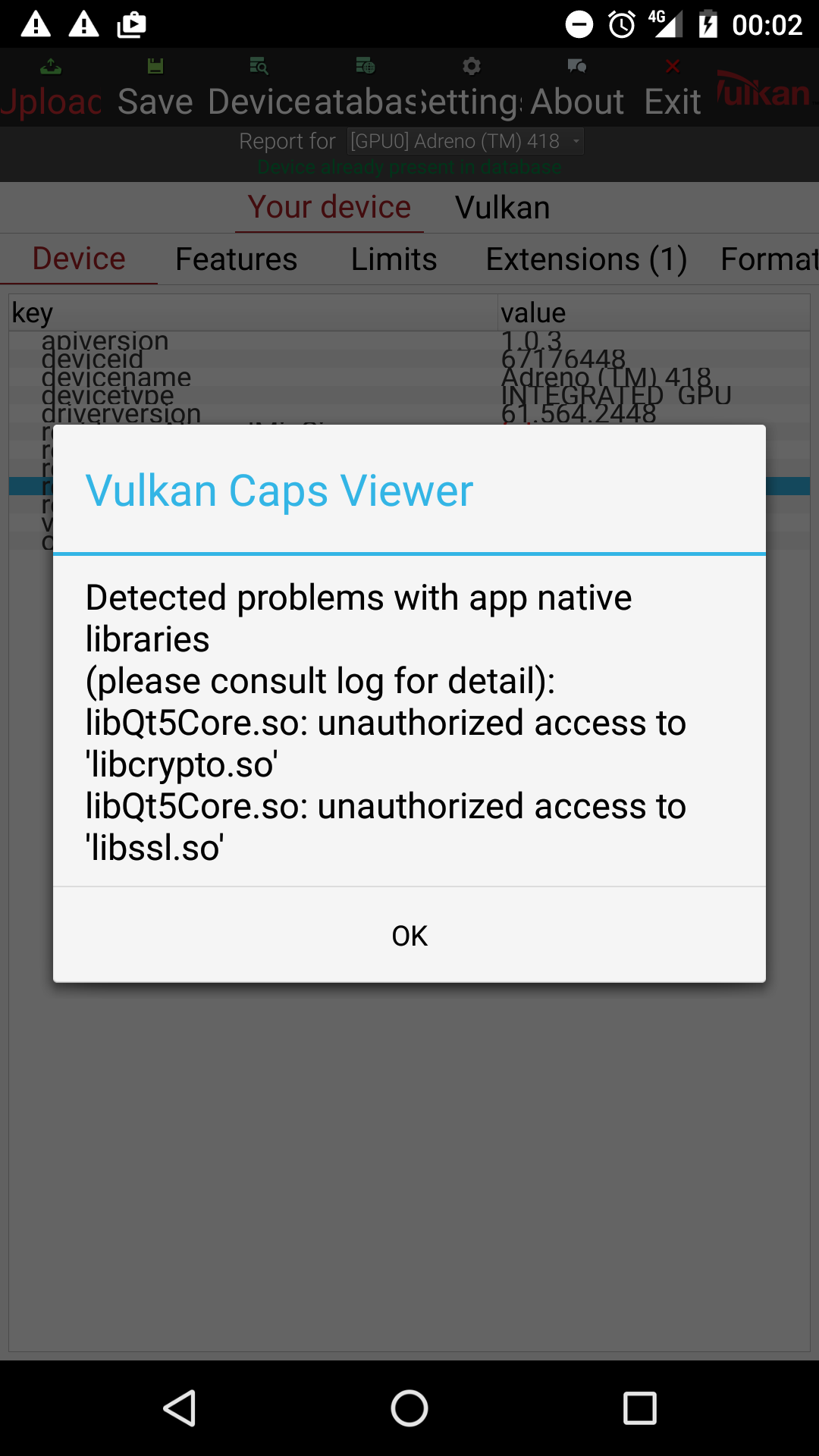 [Android] "unauthorized access to libcrypto.so" · Issue #16 · SaschaWillems/VulkanCapsViewer ...