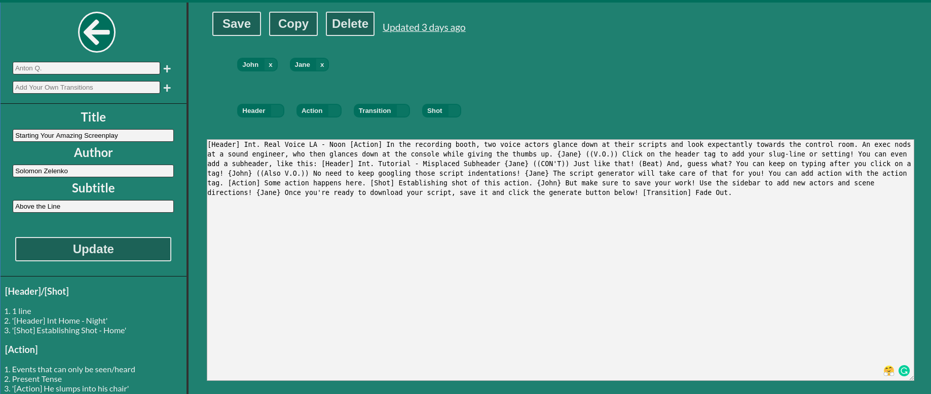 GitHub - zempo/atl-client: Client for Above the Line: A screenplay ...
