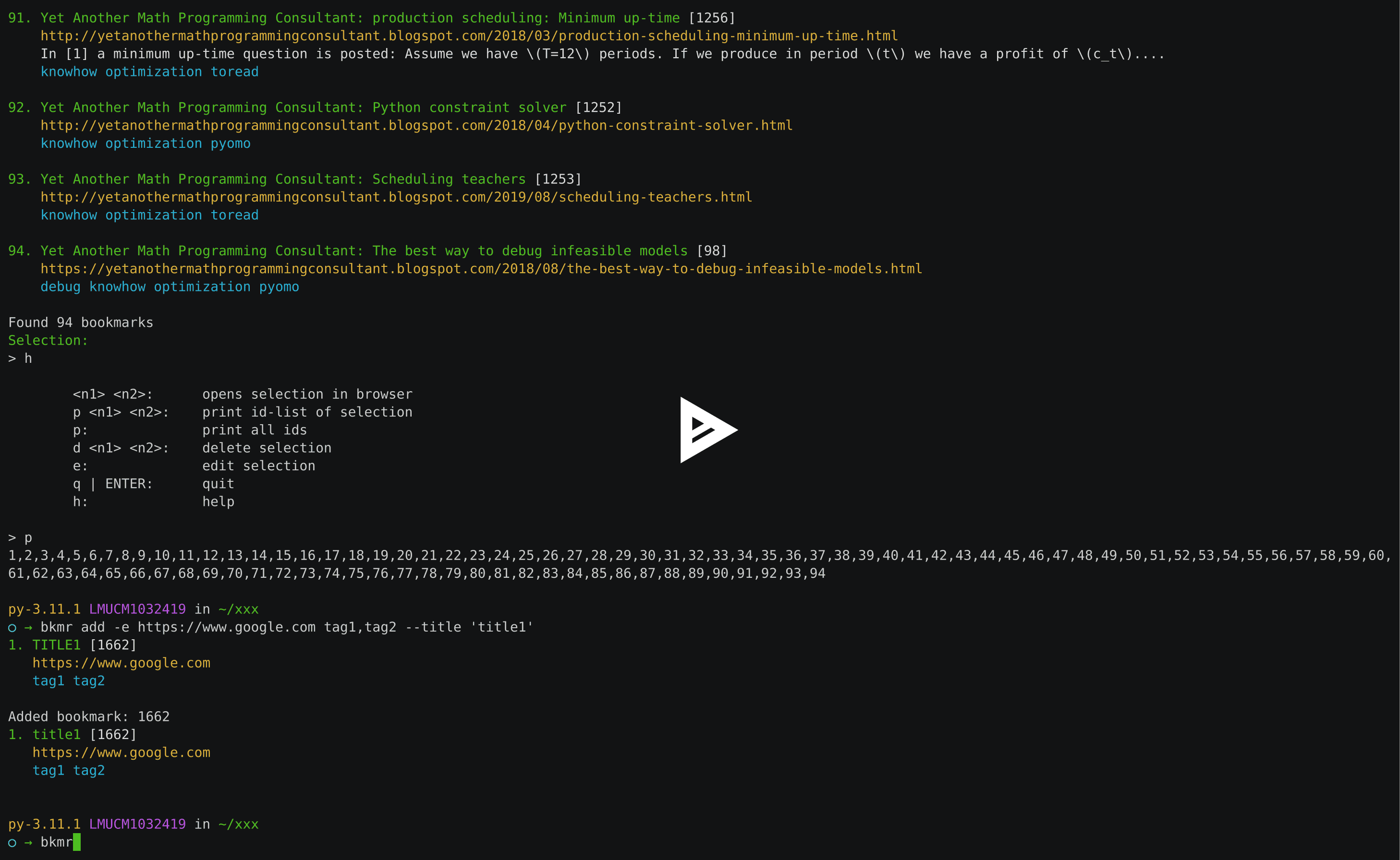 GitHub - sysid/bkmr: Super fast CLI bookmark manager and launcher