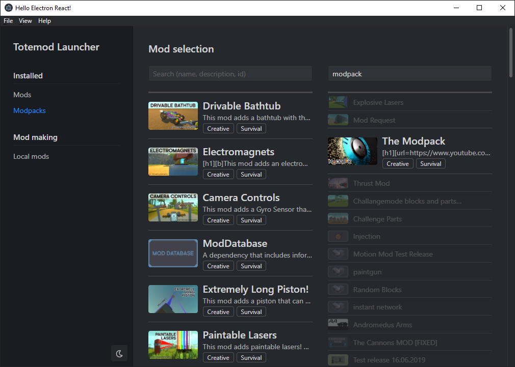 GitHub - TechnologicNick/totemod-launcher: An Electron app that can build, merge and inject ...