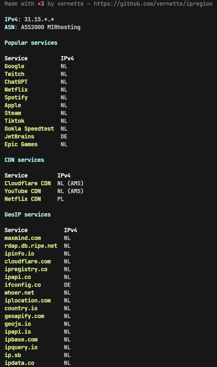 GitHub - vernette/ipregion: 🌎 Shell script to check how your IP is identified by the IP databases