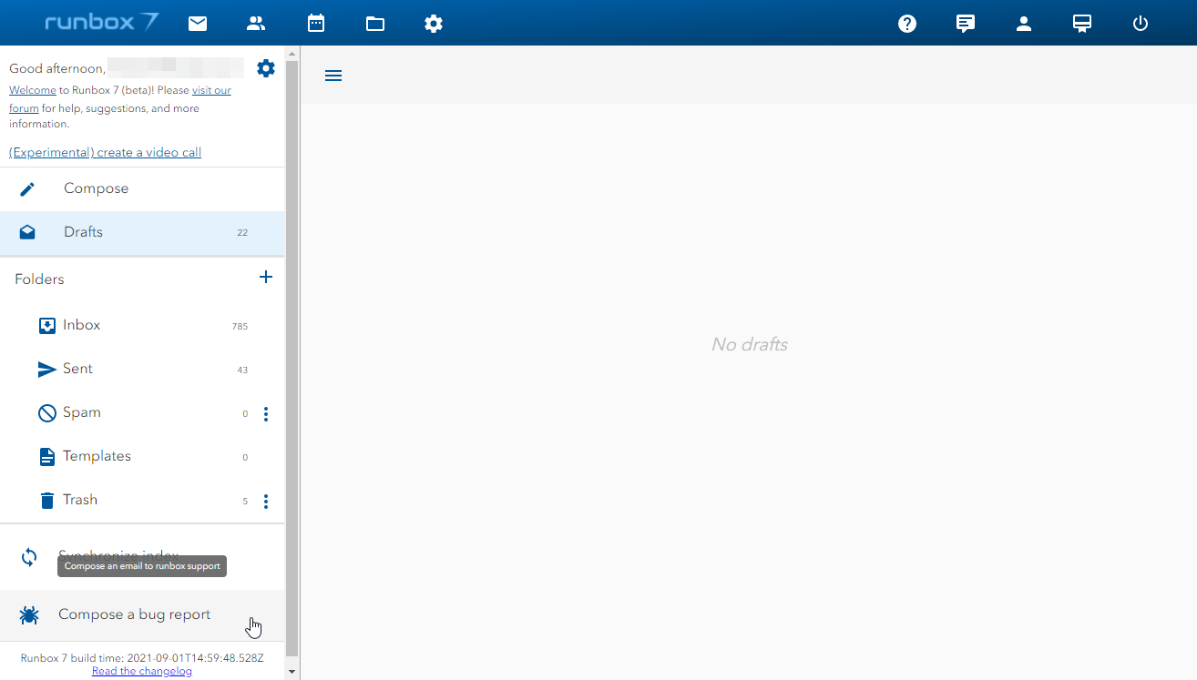 While in Drafts folder, can't compose a bug report · Issue #1077 · runbox/runbox7 · GitHub