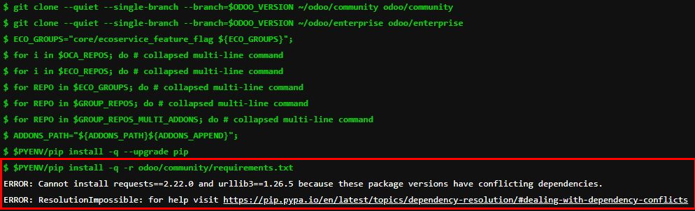 [15.0] requirements.txt: Package requests has conflicting dependencies with urllib3. · Issue ...