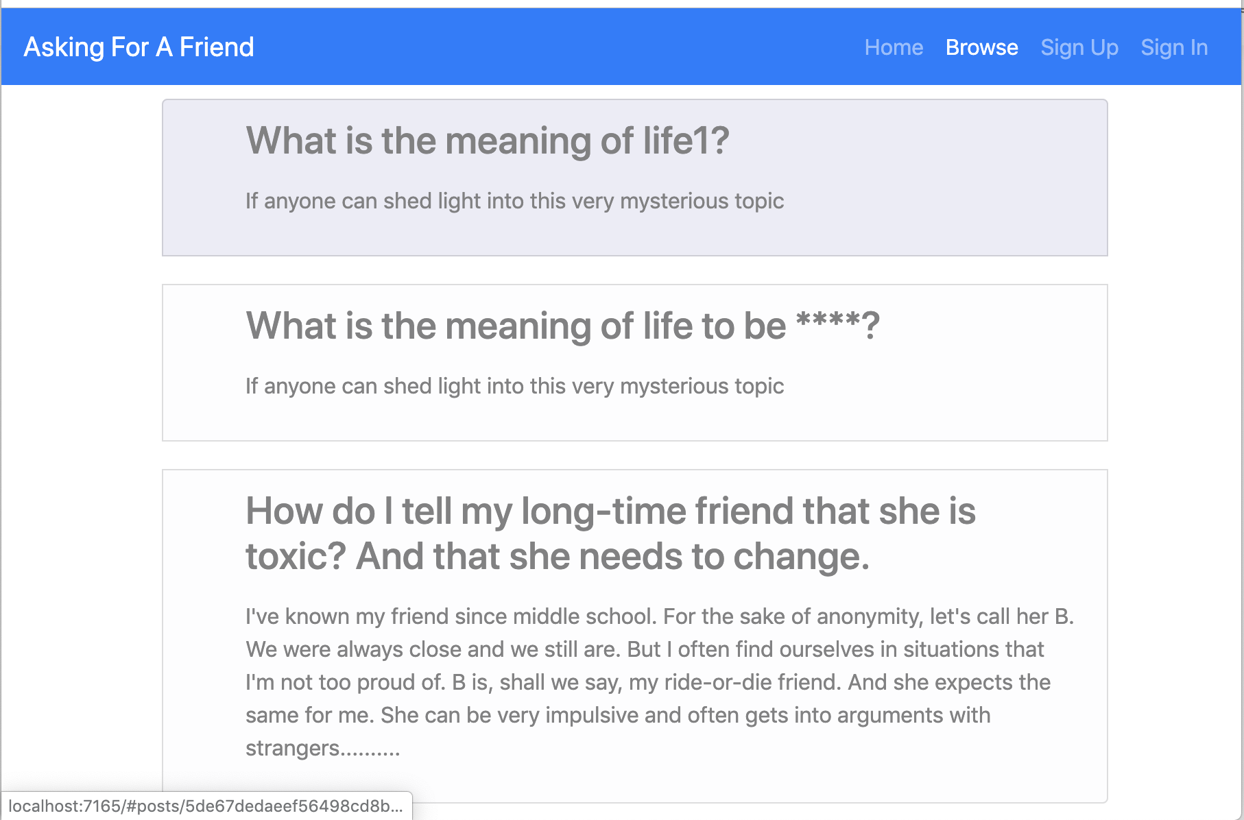 GitHub - yingsongsana/asking-for-a-friend-client: Full-stack capstone project primarily created ...