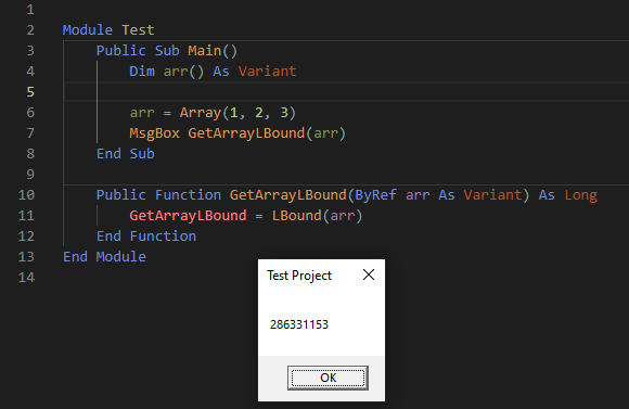 LBound/UBound not working on Array passed ByRef as Variant · Issue #157 · twinbasic/twinbasic ...