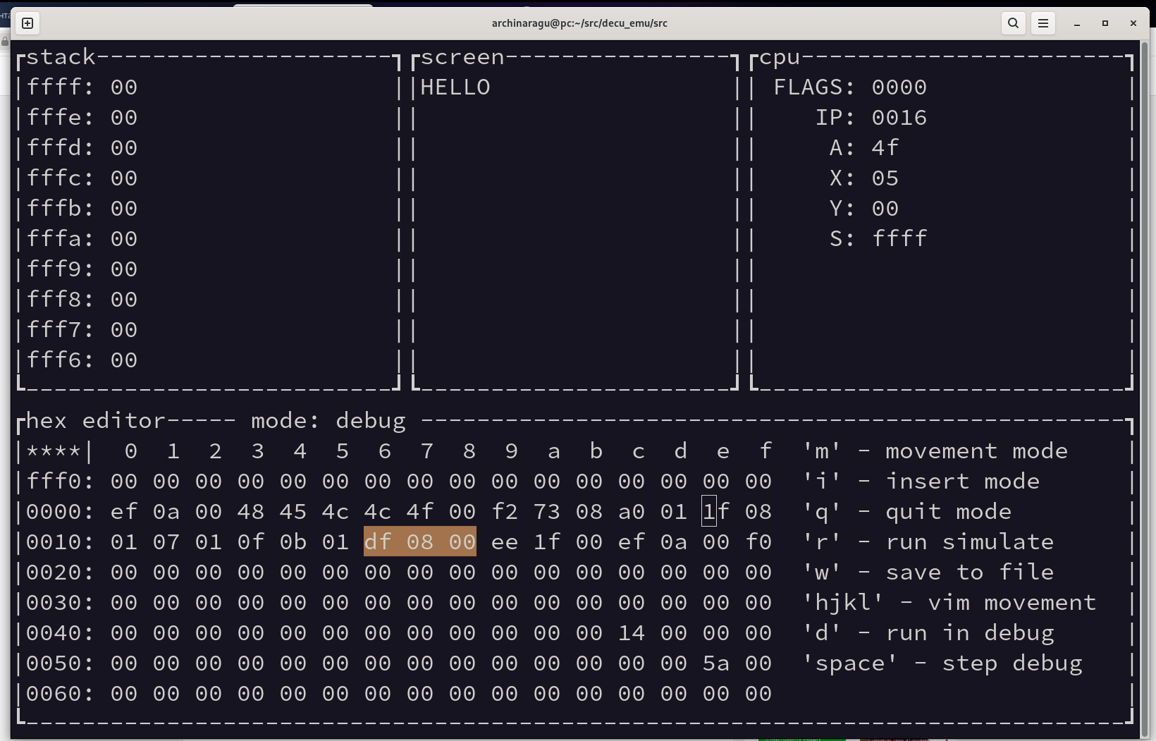 GitHub - xverizex/decu_emu: Programming with opcodes in hex editor