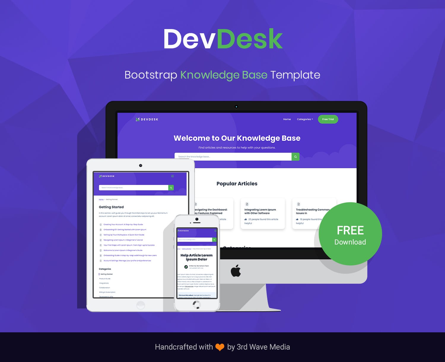GitHub - xriley/devdesk-theme: FREE Bootstrap Knowledge Base & Help Centre Template For Software ...