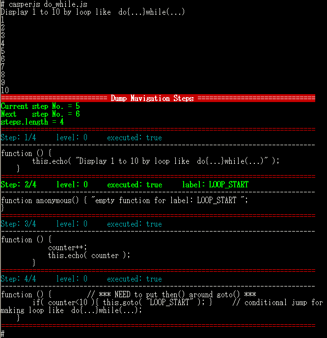 GitHub - yotsumoto/casperjs-goto: CasperJS: Navigation Step Flow Control by label() and goto()