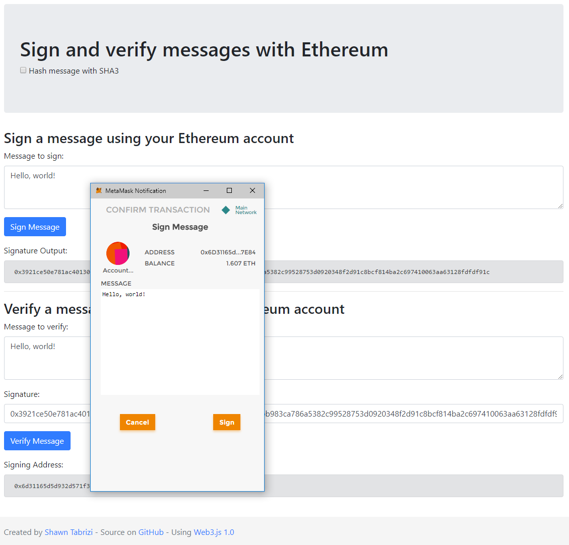 GitHub - shawntabrizi/ETH-Sign-and-Verify: This is a basic sample for ...