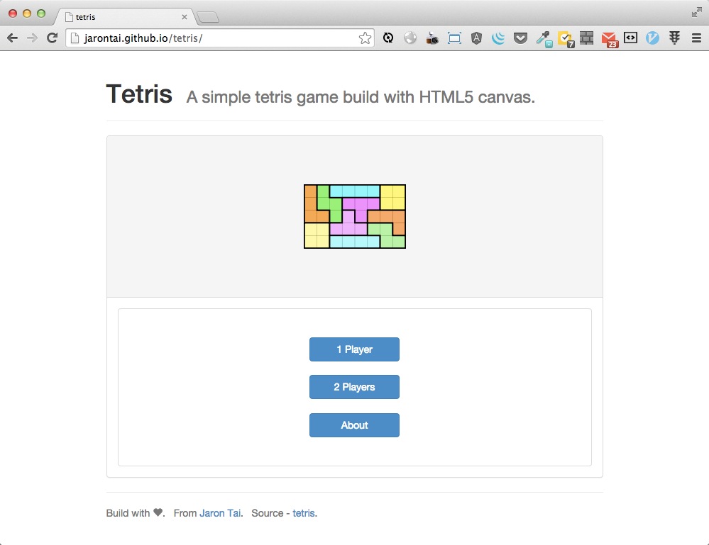 GitHub - jarontai/tetris: Html5 tetris game, supports two players. 支持本地双人对战的html5俄罗斯方块游戏.