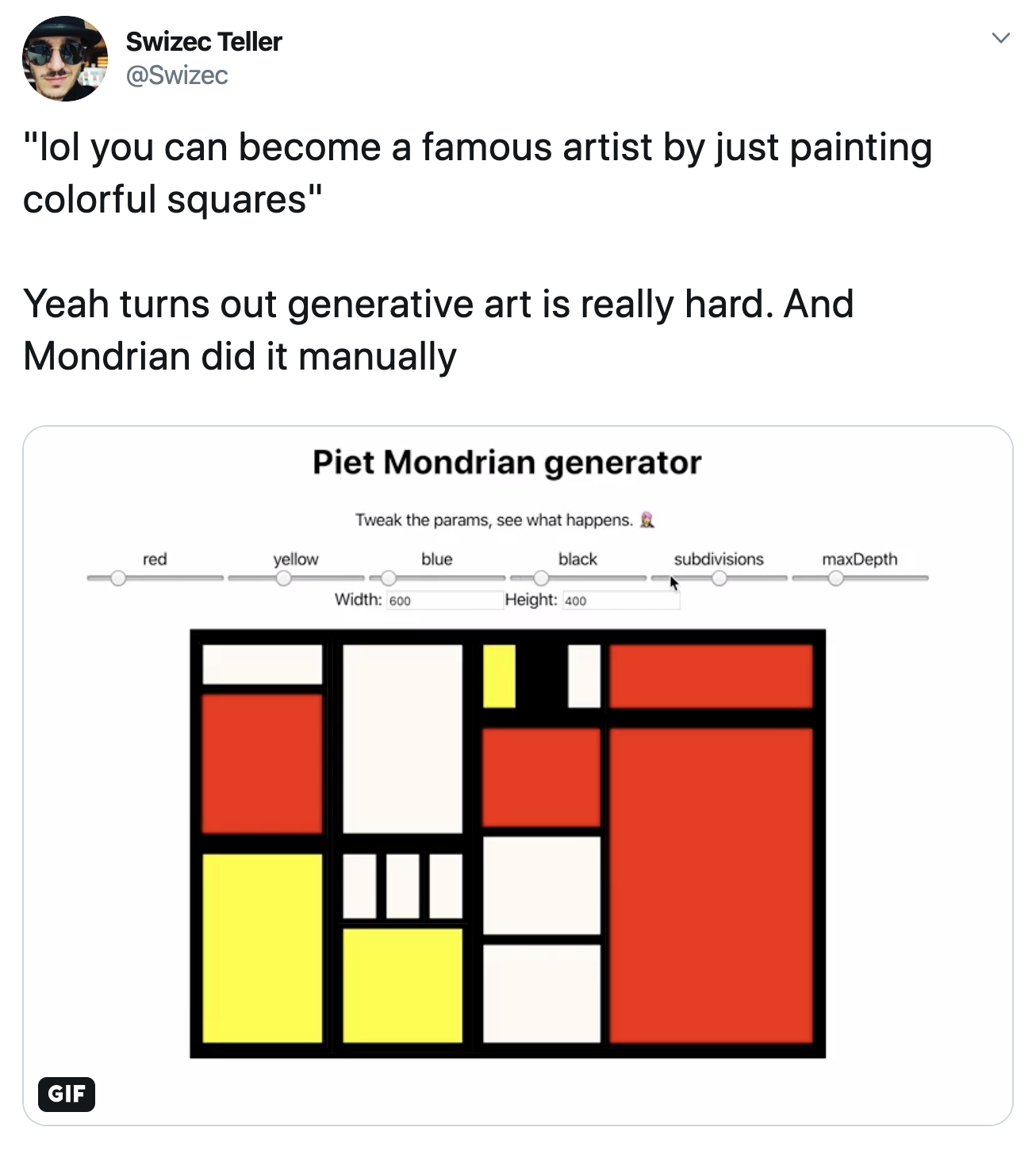 GitHub - Swizec/mondrian-generator: Generate mondrian style art boards with React and D3