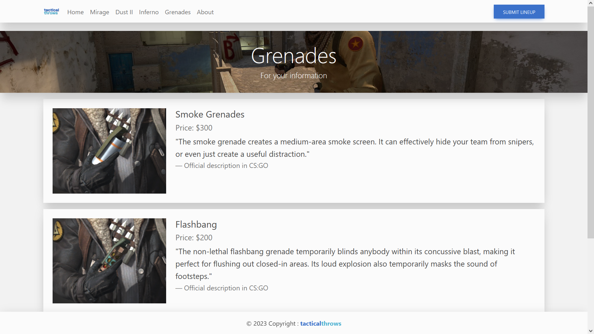GitHub - athirazizi/tactical-throws: A React website for CS:GO grenade lineups.