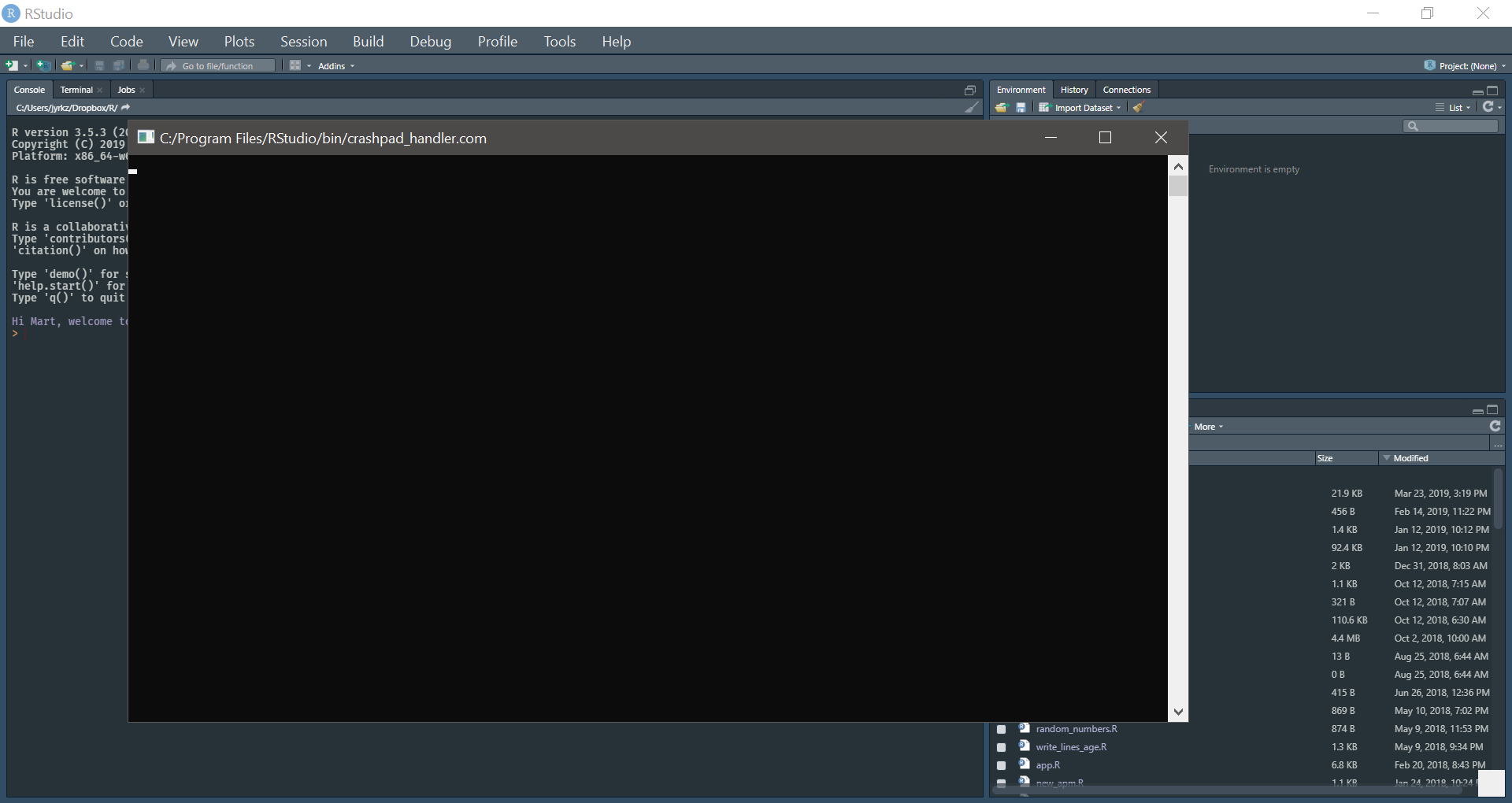An empty console window with crashpad_handler.com opens with RStudio · Issue #4499 · rstudio ...