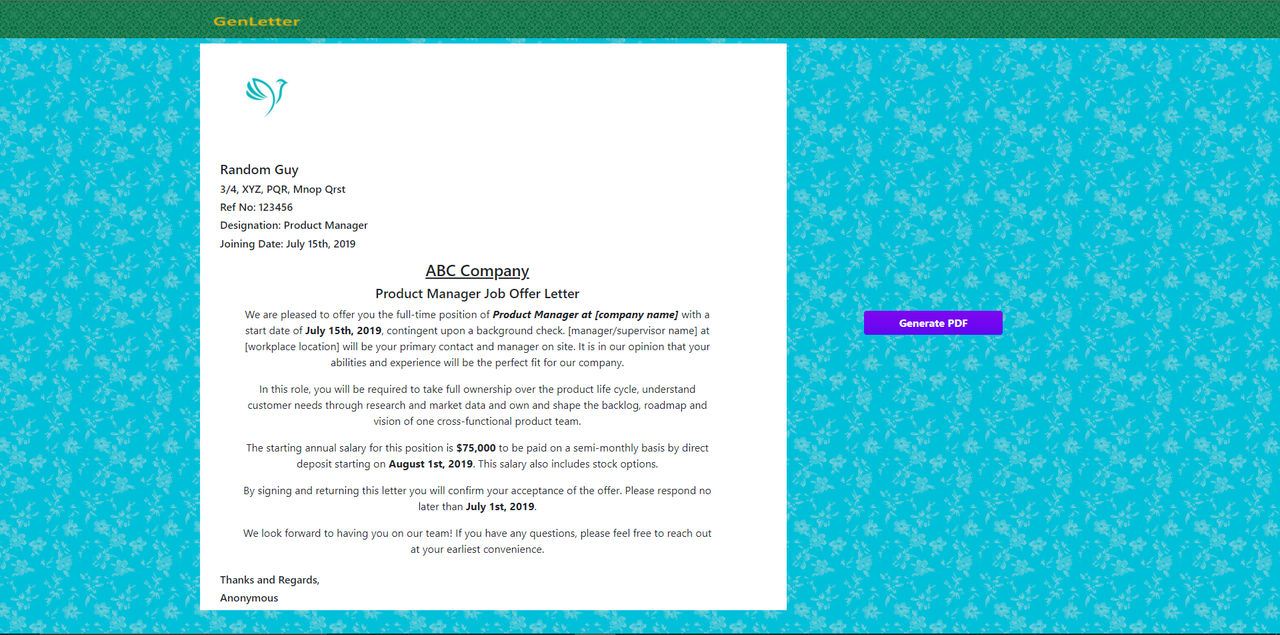 GitHub - jaydip1235/Genletter: Genletter is an website where an user can generate any type of ...