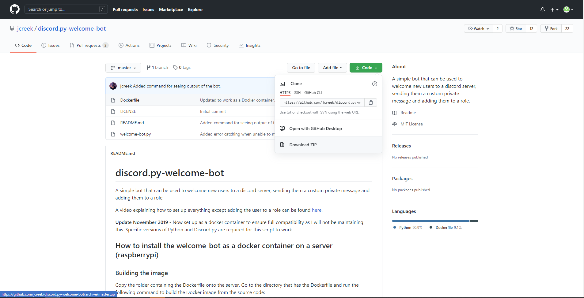GitHub - jcreek/discord.py-welcome-bot: A simple bot that can be used to welcome new users to a ...