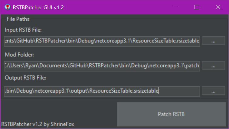 GitHub - ShrineFox/RSTBPatcher: ResourceSizeTable parser and patcher ...