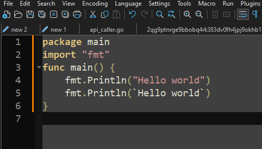 [BUG] Golang lexer doesn't recognize backtick raw string literals (`) · Issue #16609 · notepad ...