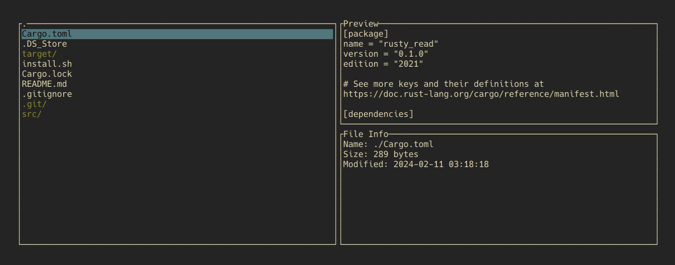 GitHub - charlesinwald/rusty_read: A command line file browser written in Rust
