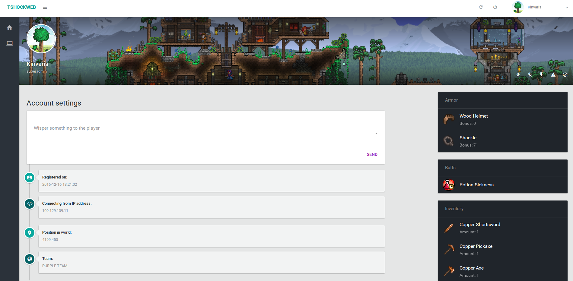 GitHub - Akrasio/TShockWebPanel: A working version of (radishes/tshockweb) for TShock (1.4.4.9 )