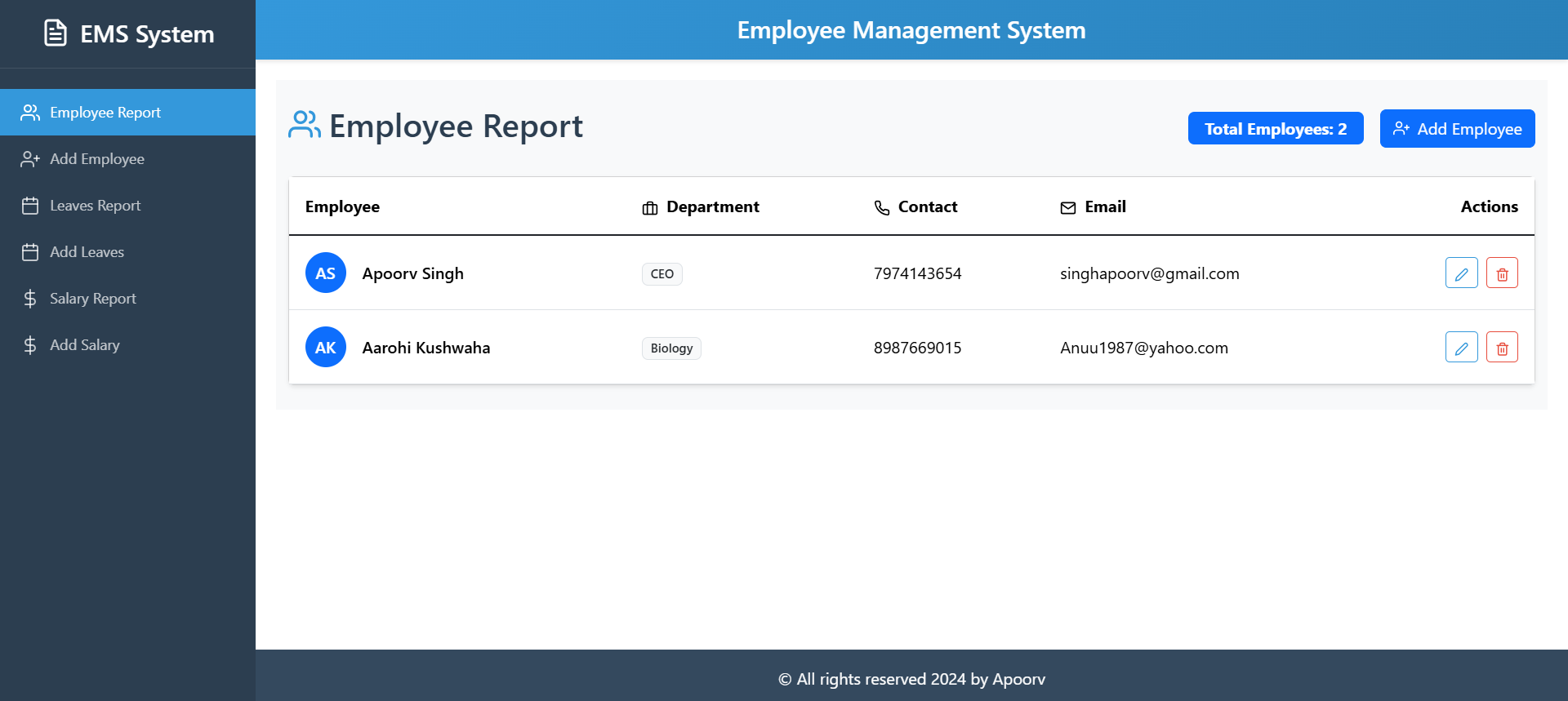 GitHub - Apoorv3826/Employee-Management-System: A full-stack Employee Management System using ...