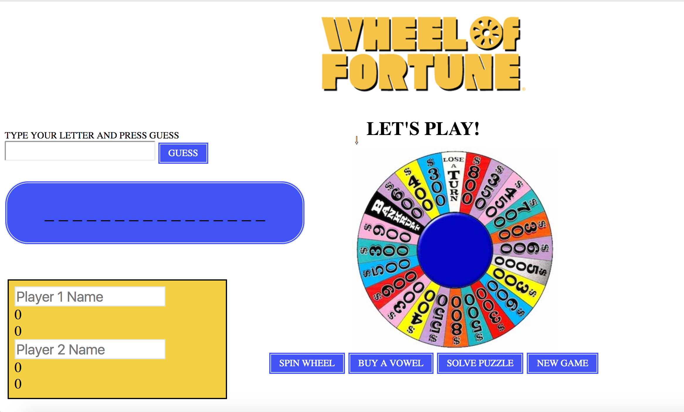 GitHub - jengleberg/project-1-wheel-of-fortune: Wheel of Fortune Game
