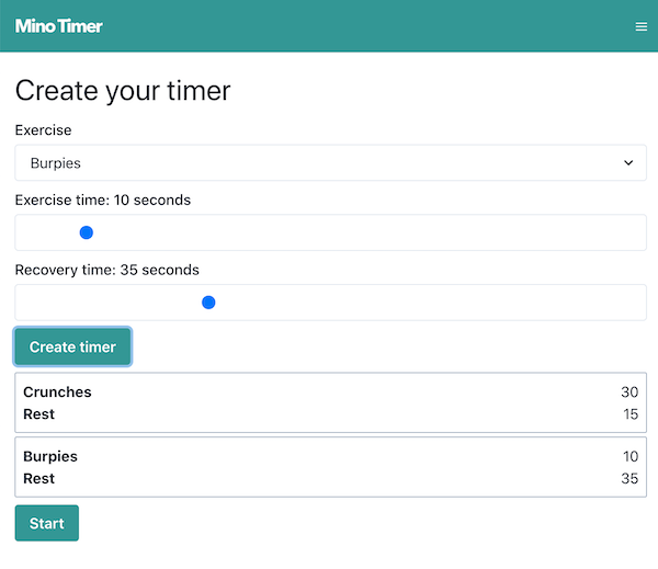 GitHub - giacomorebonato/mino-timer: Timer for fitness activity