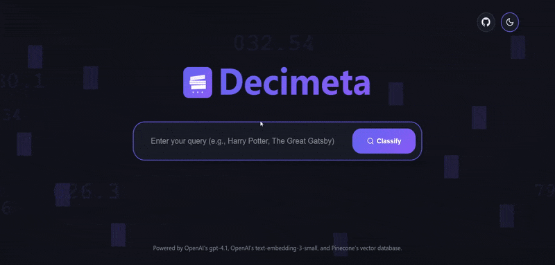 GitHub - Lioness100/decimeta: A website to help you find the correct Dewey Decimal number for ...