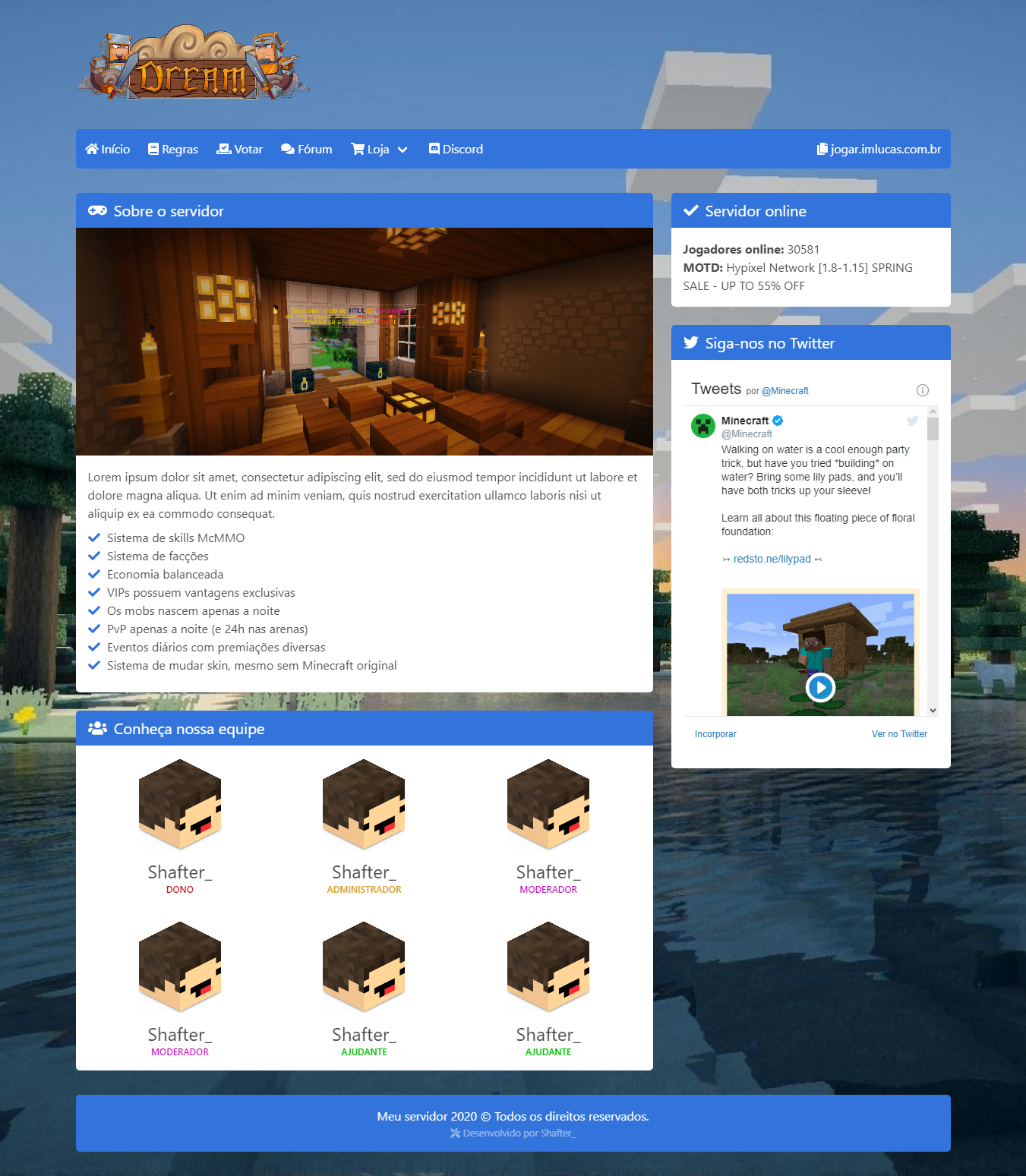 GitHub - doceazedo/mc-template: ⛏️ Template HTML para servidor de Minecraft