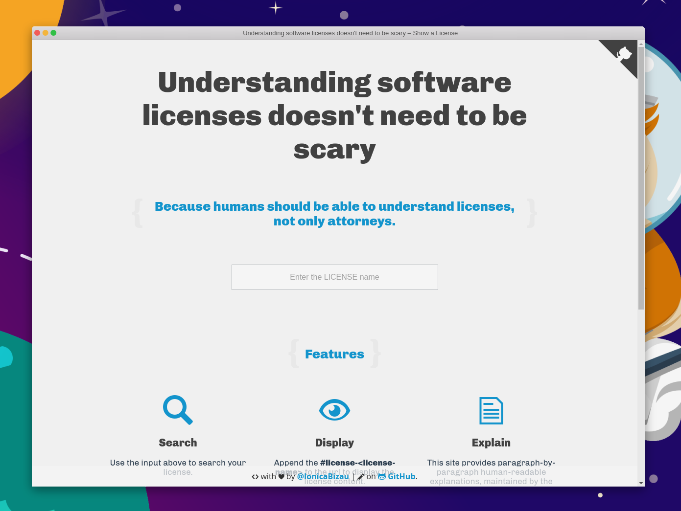 GitHub - IonicaBizau/show-a-license: :scroll: A site to provide an easy ...