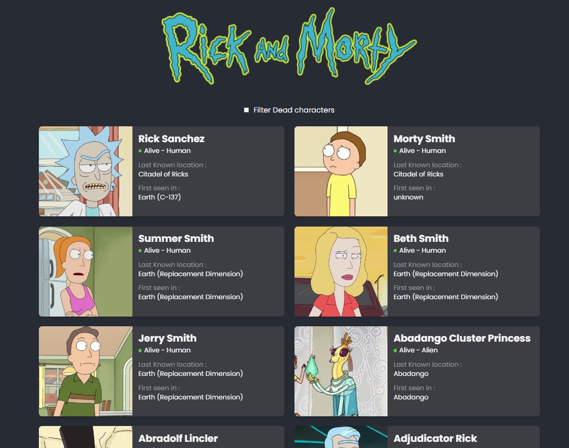 GitHub - Francogalfre/rick-and-morty-app: Explore Rick and Morty Universe, a React project ...