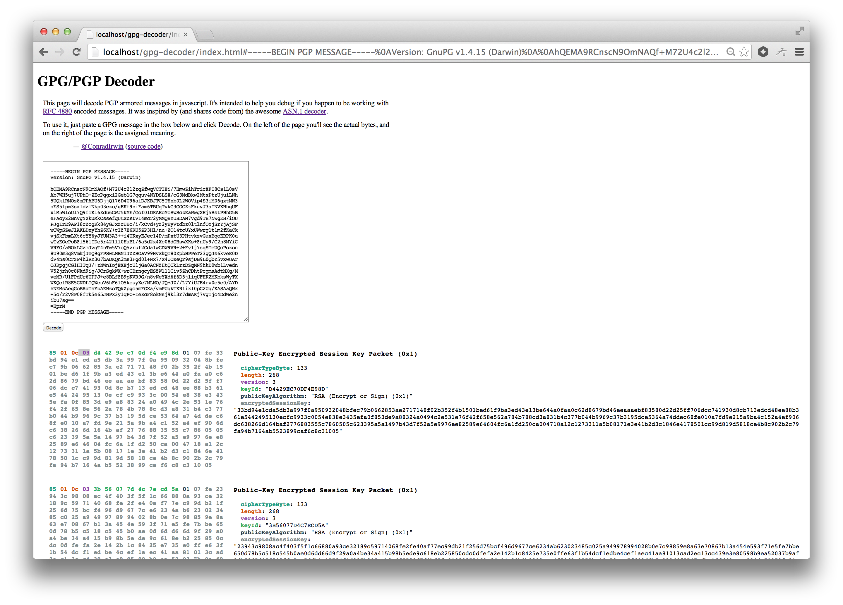 GitHub - ConradIrwin/gpg-decoder: A port of the awesome ASN.1 Javascript Decoder for GPG messages