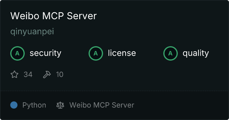 GitHub - qinyuanpei/mcp-server-weibo: 基于 Model Context Protocol 的微博数据接口服务器 - 实时获取微博用户信息、动态内容、热搜 ...