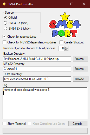 GitHub - RadzPrower/sm64-pcport-GUI-build-utility: A GUI tool for compiling the Super Mario 64 ...
