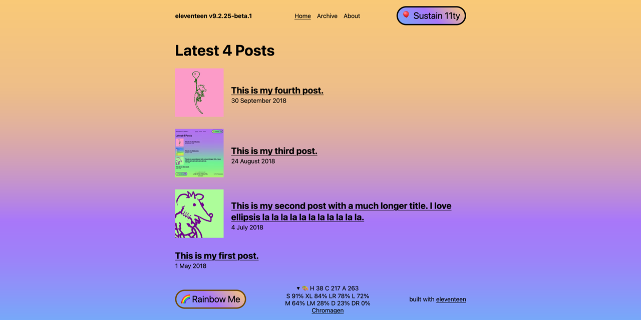GitHub - rdela/eleventeen: 🌈📓 Eleventy Blog with Rainbow Mode powered by Chromagen 🎨💥 https ...