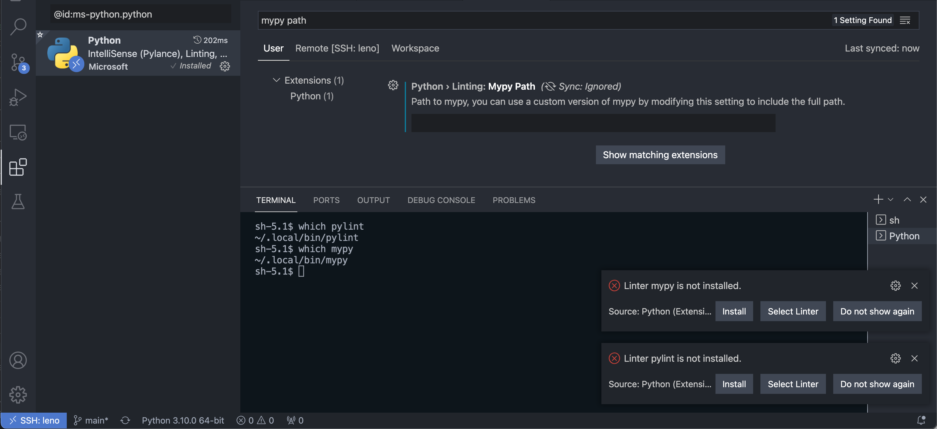 mypy/pylint paths are incorrectly synced and not found when custom config is removed · Issue ...