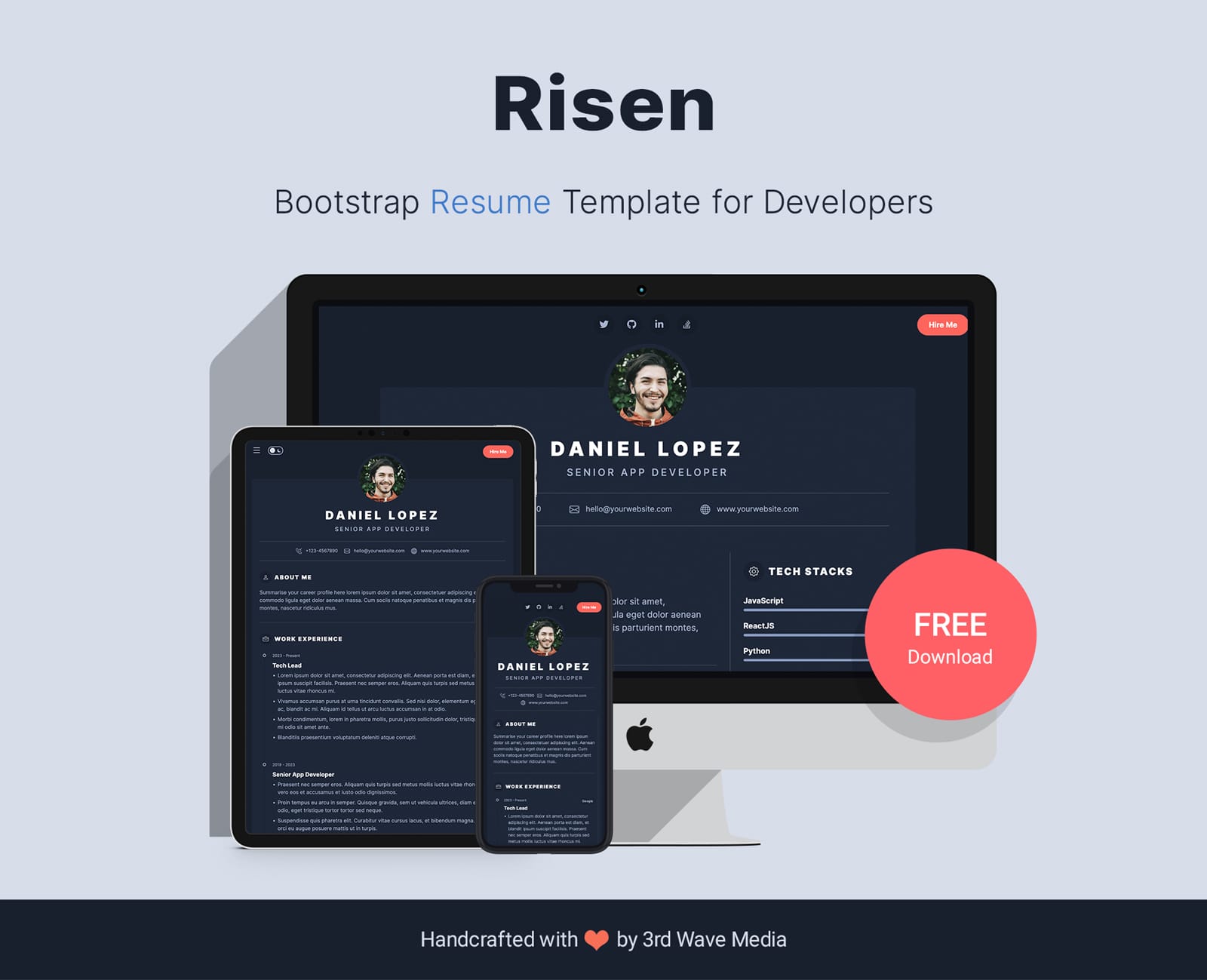 GitHub - infonuum/ResumeProfile-Risen-Theme: ResumeProfile FREE Bootstrap 5 Dark Mode Resume/CV ...