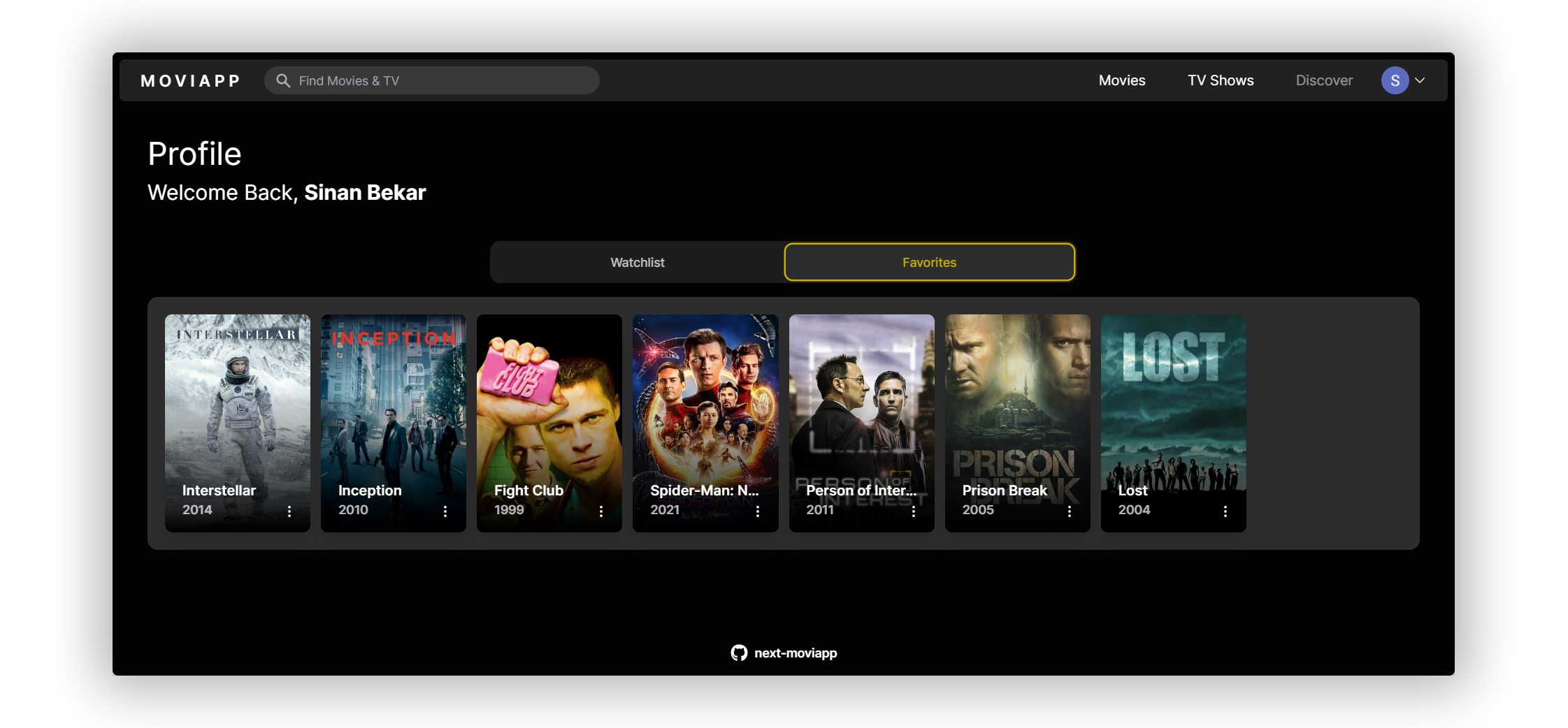 GitHub - sinanbekar/next-moviapp: Explore movies, tv shows. Personalize ...