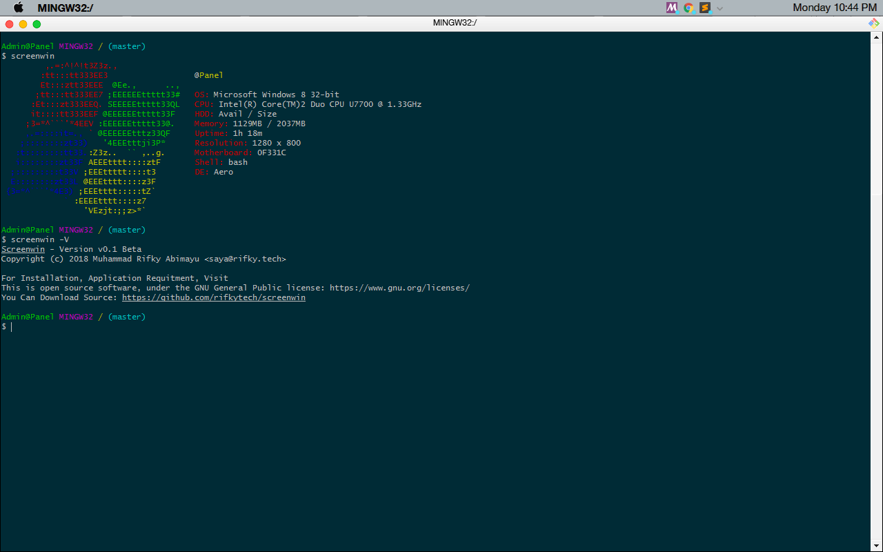 GitHub - rifkytech/screenwin: Screenfetch For Windows