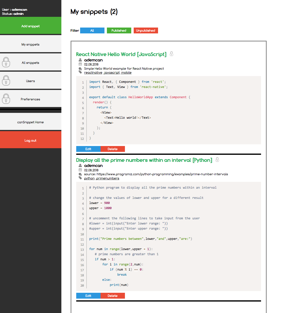 GitHub - ademcan/canSnippet: An open source web-based snippets management tool