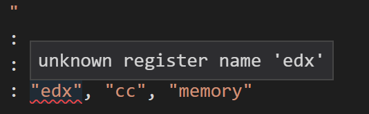 x86 inline ASM: "unknown register name" in clobber list · Issue #2090 · microsoft/vscode ...