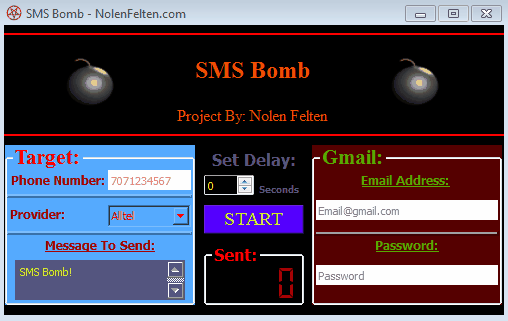 GitHub - nolenfelten/SMS-Bomb: Uses Gmail to spam SMS