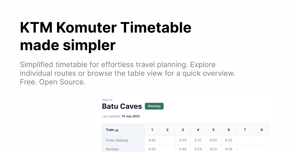 GitHub - haikhalfakhreez/ktm-schedule: KTM Komuter Malaysia train timetable