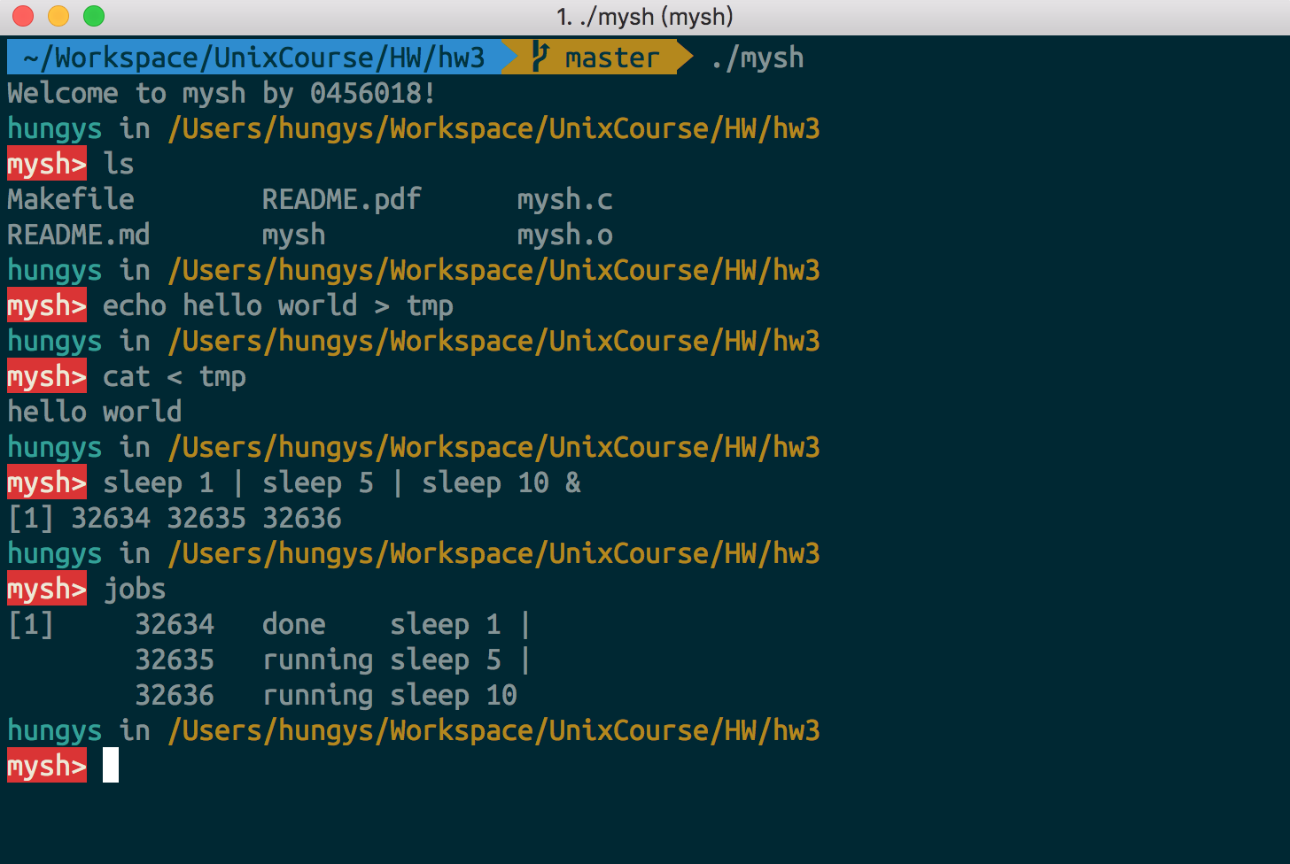 GitHub - hungys/mysh: My Shell - A very simple shell with job control support